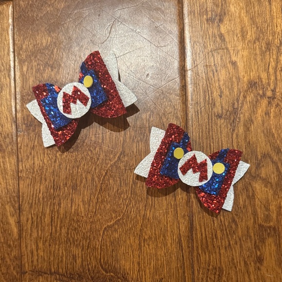 Accessories | Super Mario Girl Bow Glittery Red And Blue Kids Hair Bows ...